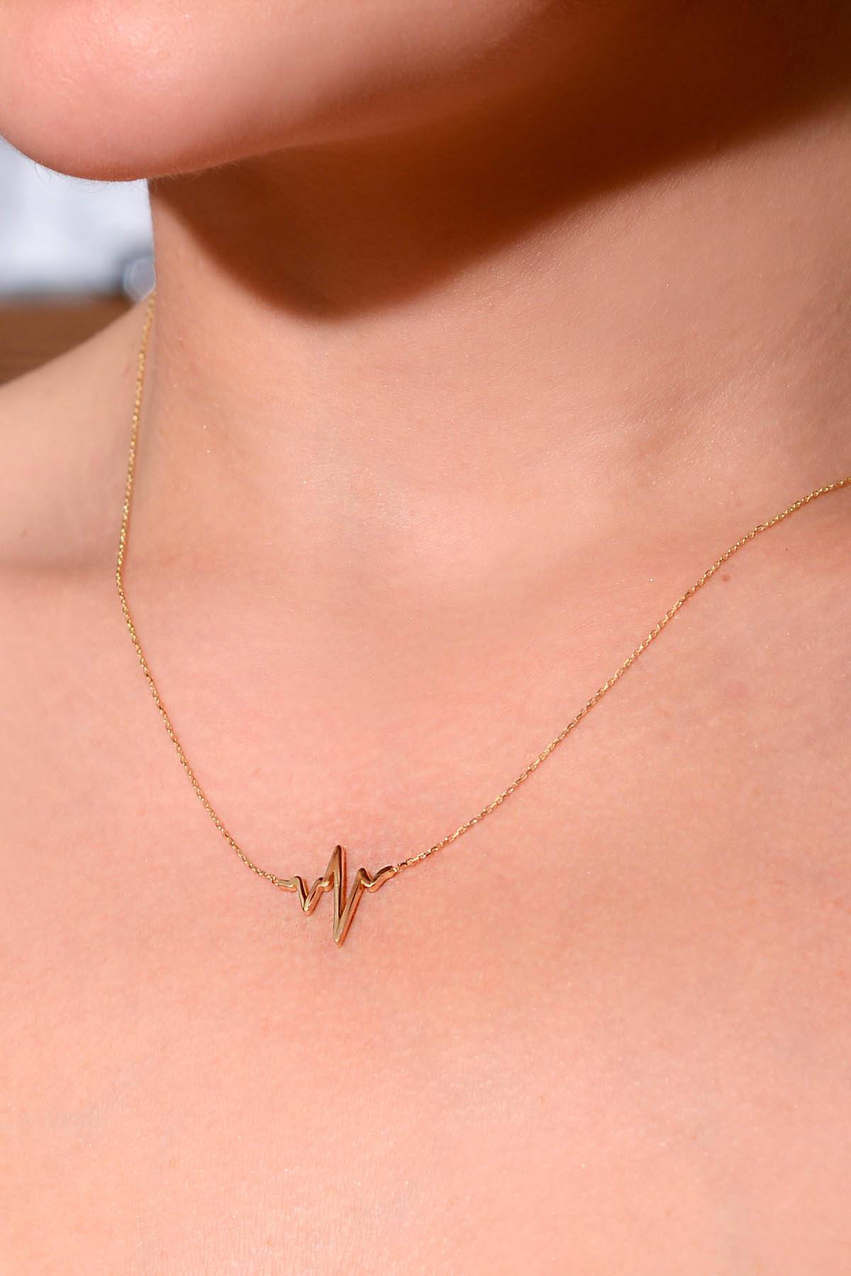 Altın Kalp Ritmi Kolye - RYN00048 / Elizi Hasır